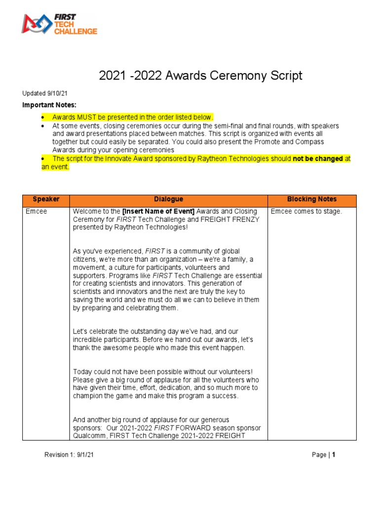 Awards Ceremony Script | PDF