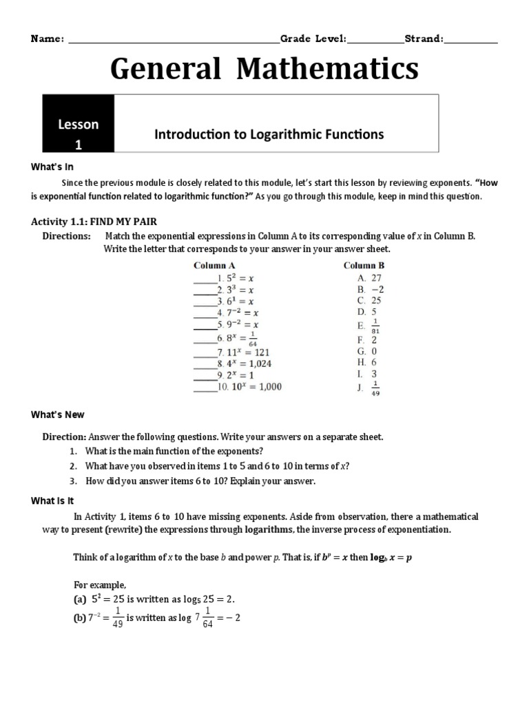 Genmath 11 q2 Mod8 | PDF | Logarithm | Decibel
