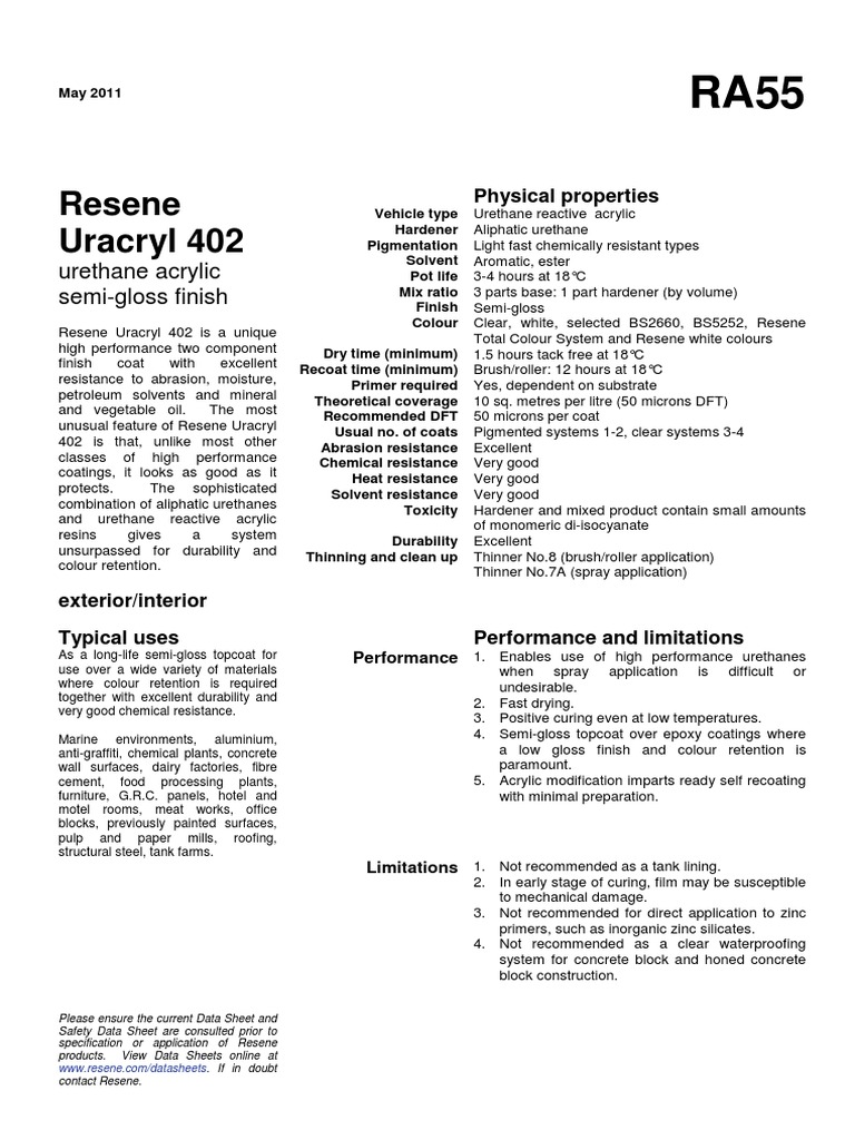 Resene Uracryl 402: Urethane Acrylic Semi-Gloss Finish | PDF | Paint ...