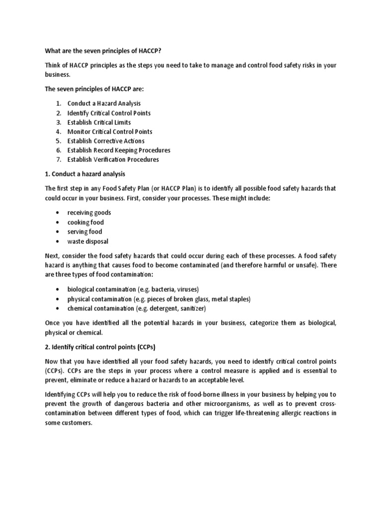 What Are The Seven Principles of HACCP? | PDF | Food Safety | Foods