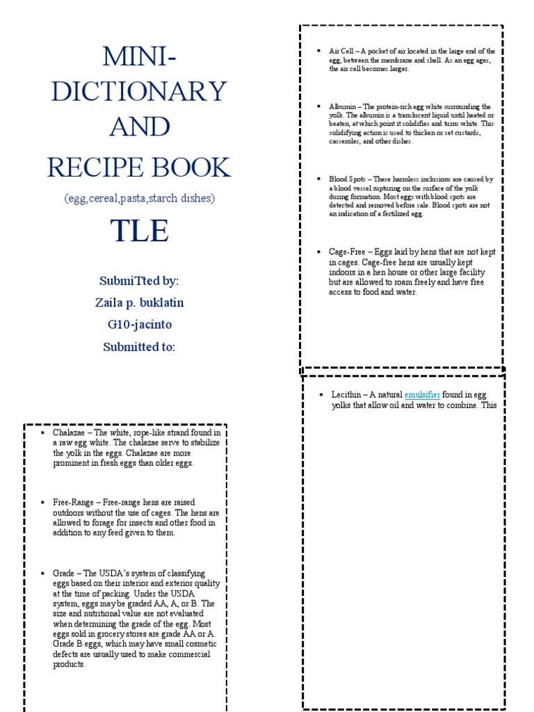 Mini-Dictionary and Recipe Book: Submitted By: Zaila P. Buklatin G10 ...