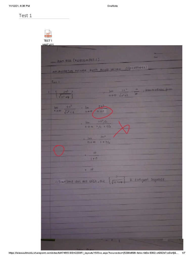 Marked Test 1 Mat455 | PDF