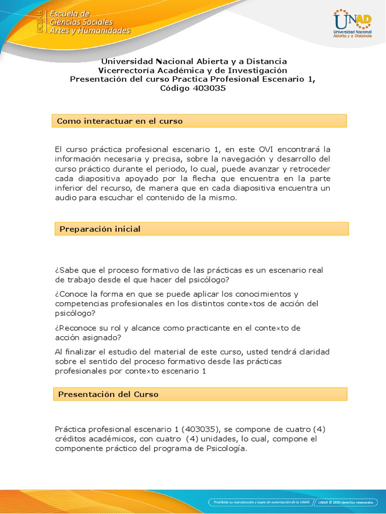 Presentación Del Curso Practica Profesional Escenario 1 | PDF ...