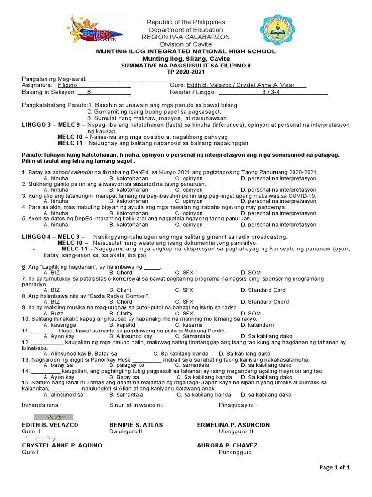Summative 3-4-Filipino-8-Q3. | PDF