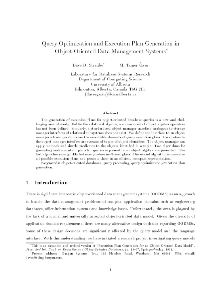 Query Optimization and Execution Plan Generation in Object-Oriented Data Management Systems ...