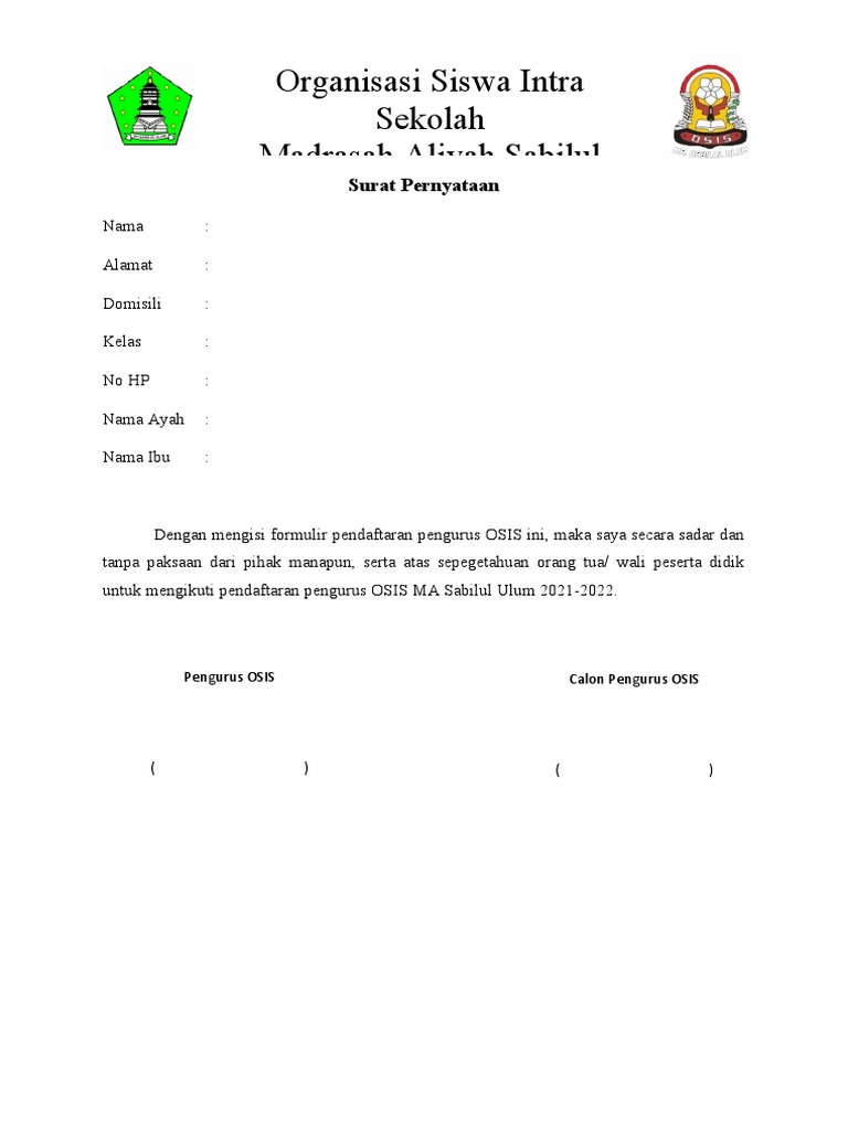 Form Calon Osis | PDF