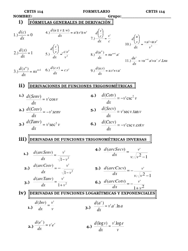 Formulario Cálculo | PDF | Funciones y mapeos | Análisis complejo