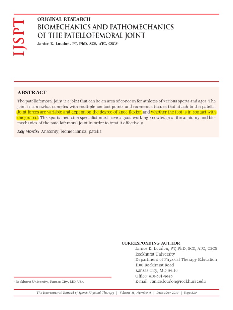 Ijspt-Biomechanics and Pathomechanics of The Patellofemoral Joint | PDF ...