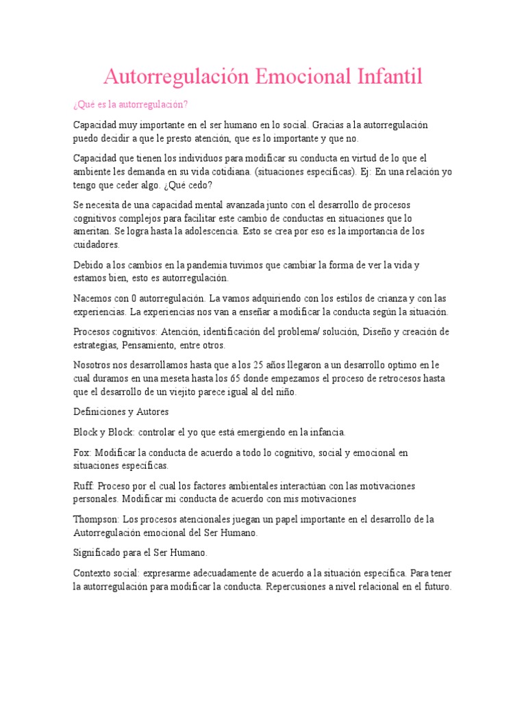 Autorregulación Emocional Infantil | PDF | Autorregulación emocional ...