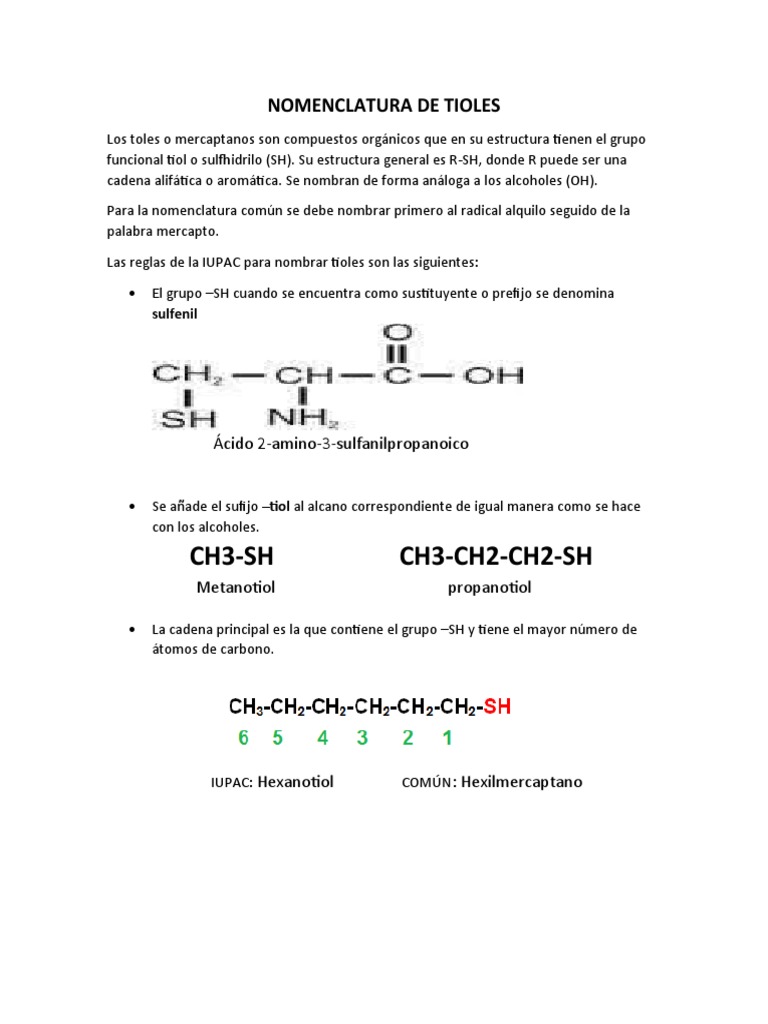 Nomenclatura de Tioles y Sulfuros | PDF | Tiol | Elementos químicos