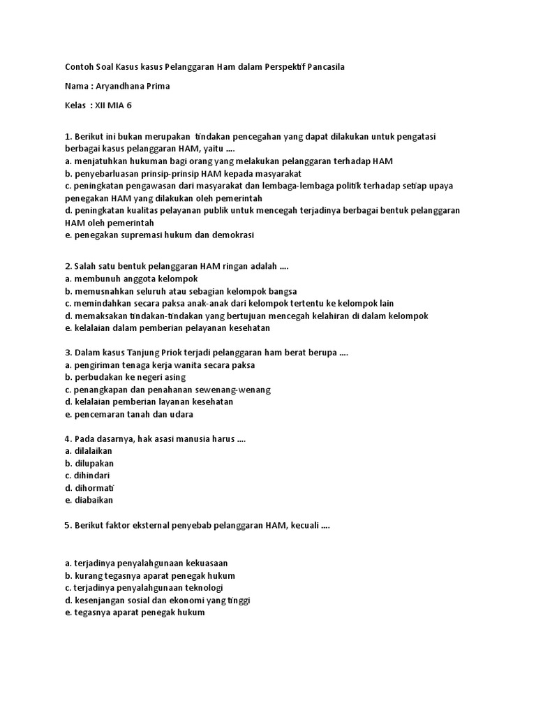 Soal PKN Ham Kelas 12 | PDF