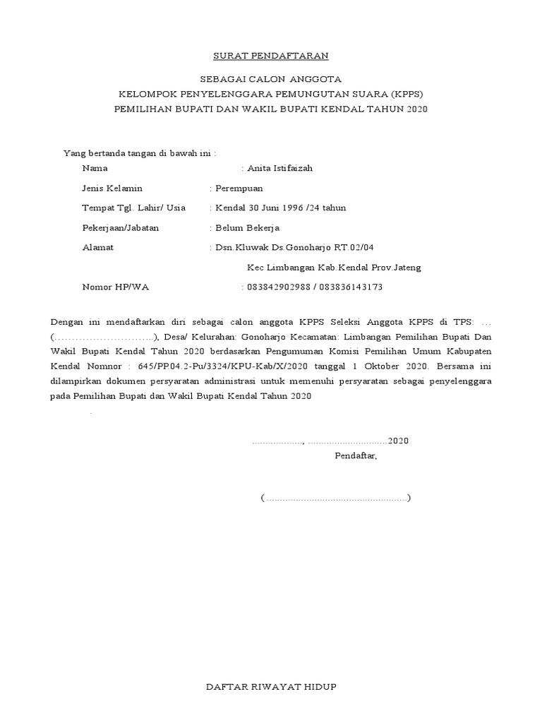 Form Pendaftaran Kpps 2020 Pdf