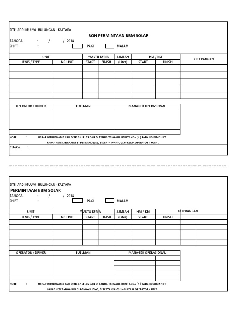 Form Bon Permintaan Solar | PDF