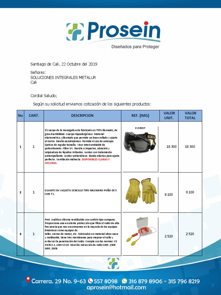 Cotización Epp Prosein | PDF | Materiales | Química