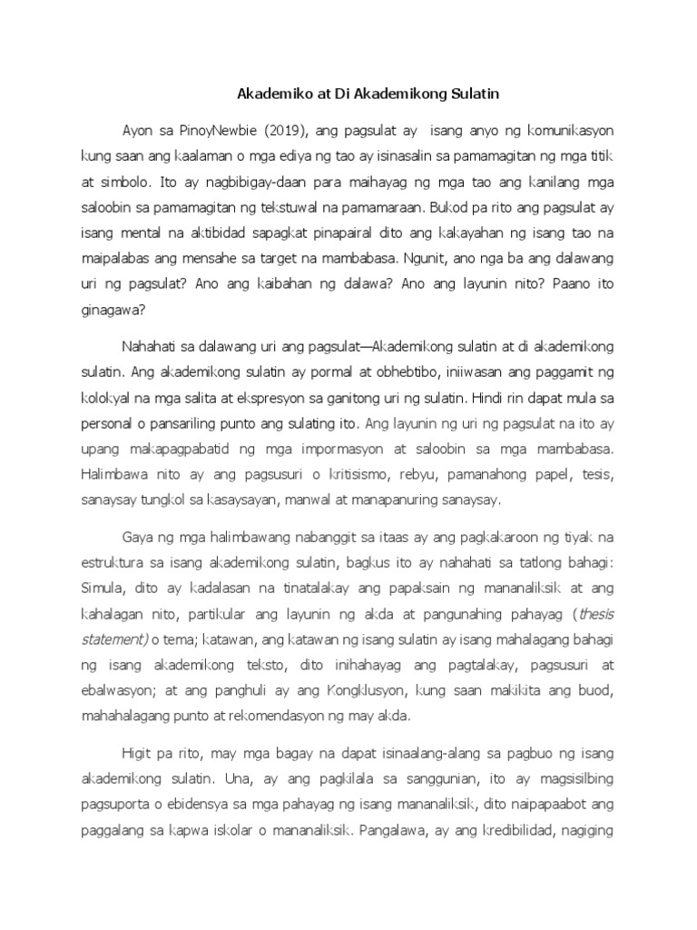 Akademiko at Di Akademiko | PDF