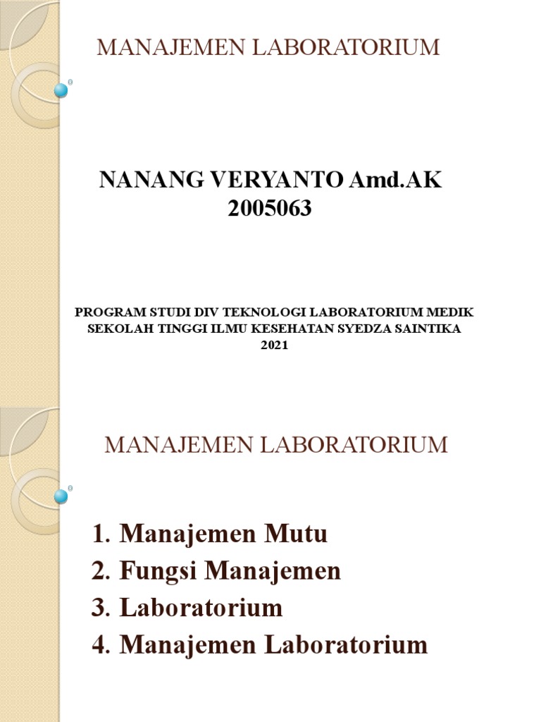 Fungsi dan Tujuan Manajemen Laboratorium | PDF
