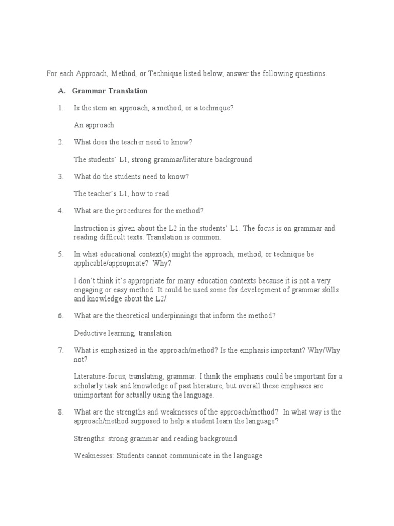Approach Method Technique Questions | PDF | Second Language | Learning