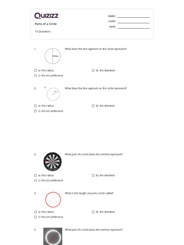 Circle Basics Quiz for Students | PDF | Circle | Diameter