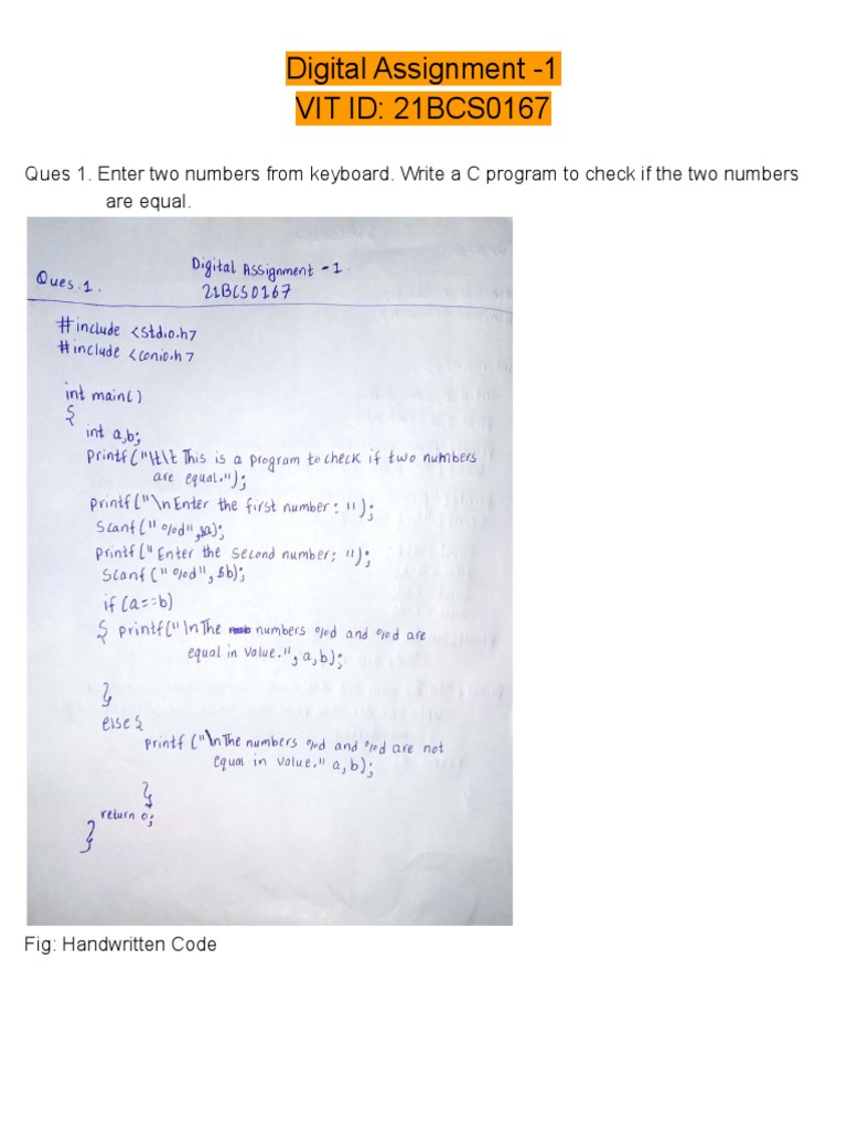 21BCS0167 Digital Assignment - 1 Programming Fundamentals | PDF | Teaching Methods & Materials