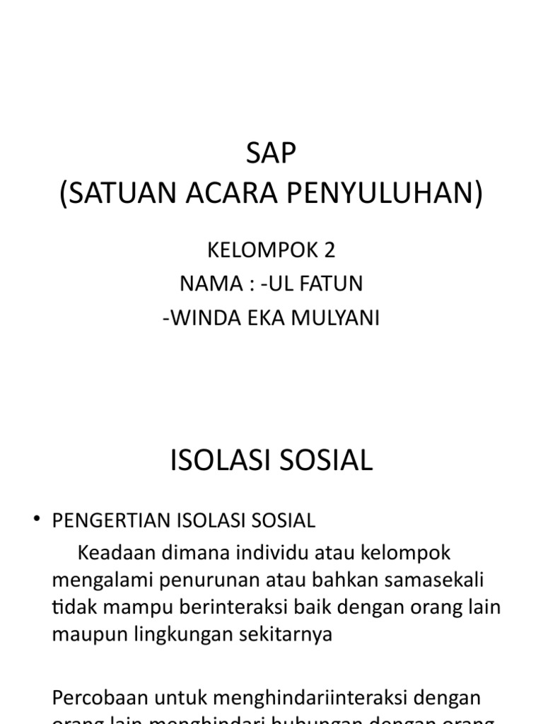 Isolasi Sosial: Pengertian dan Penanganan | PDF