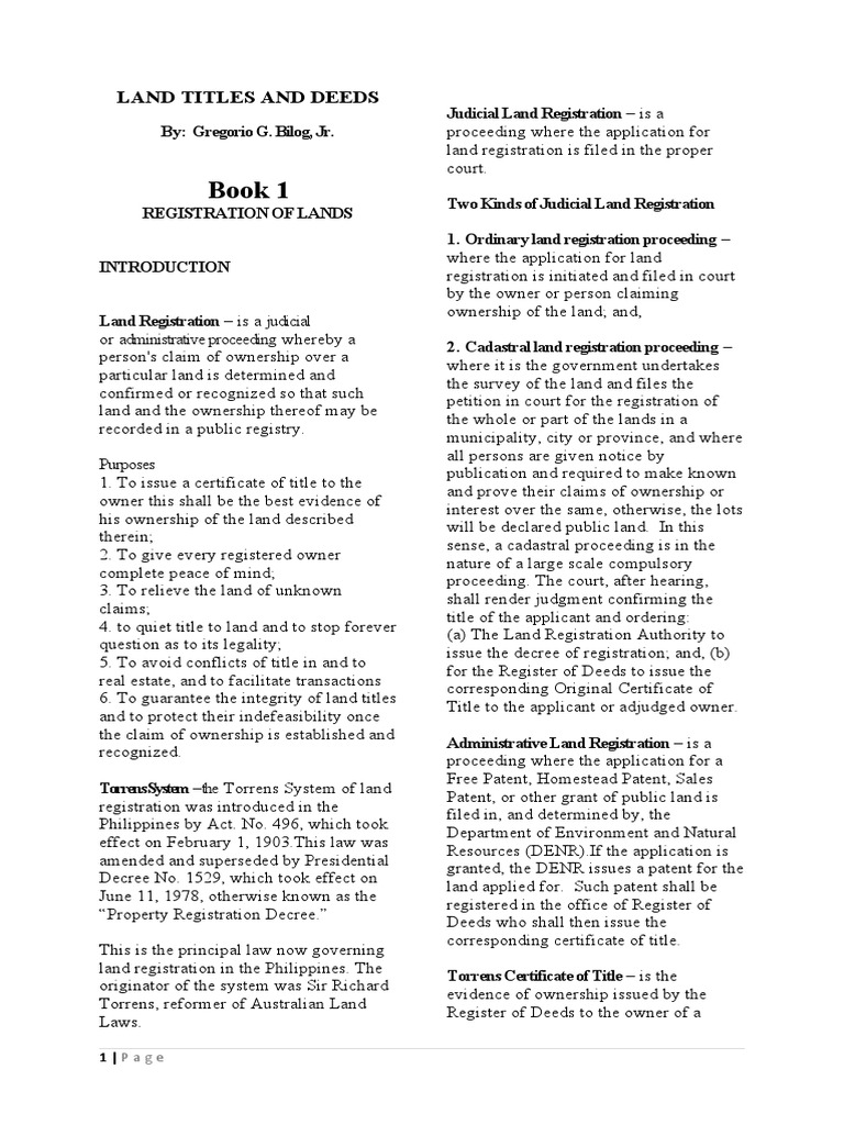 Book 1: Land Titles and Deeds | Download Free PDF | Title (Property) | Deed