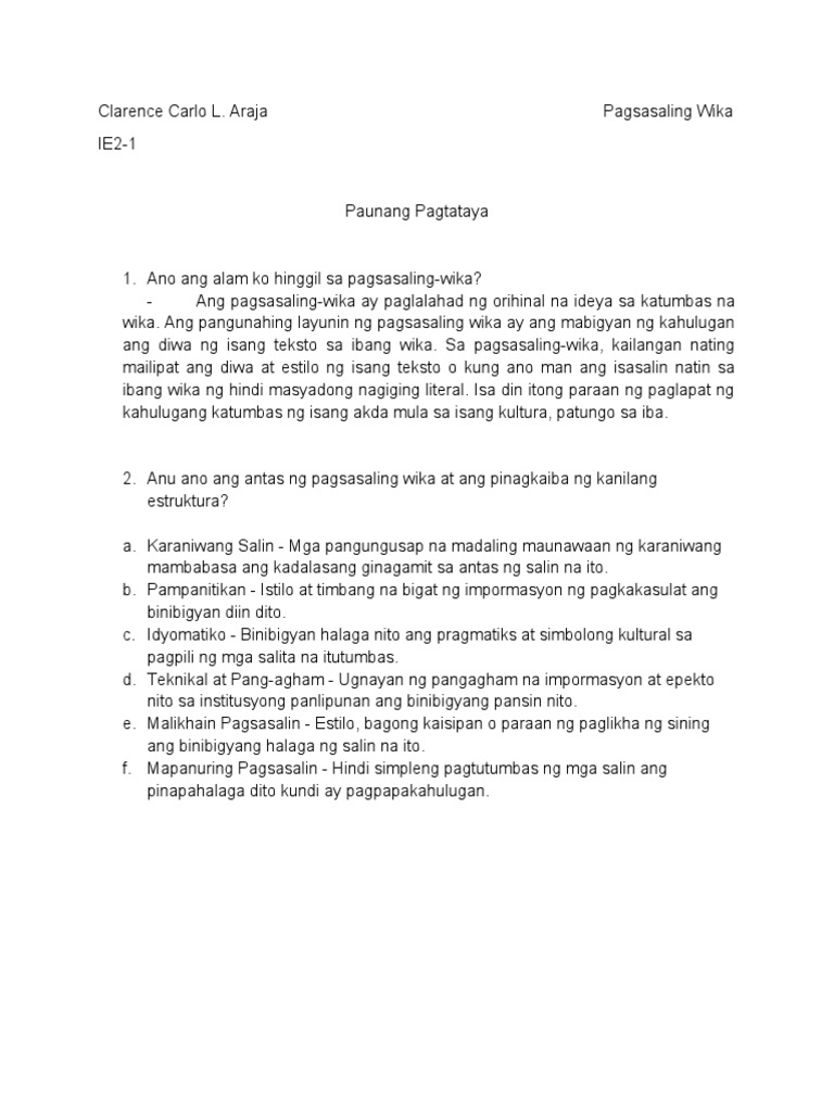 Paunang Pagtataya #4 (Modyul 1, Aralin 4) | PDF