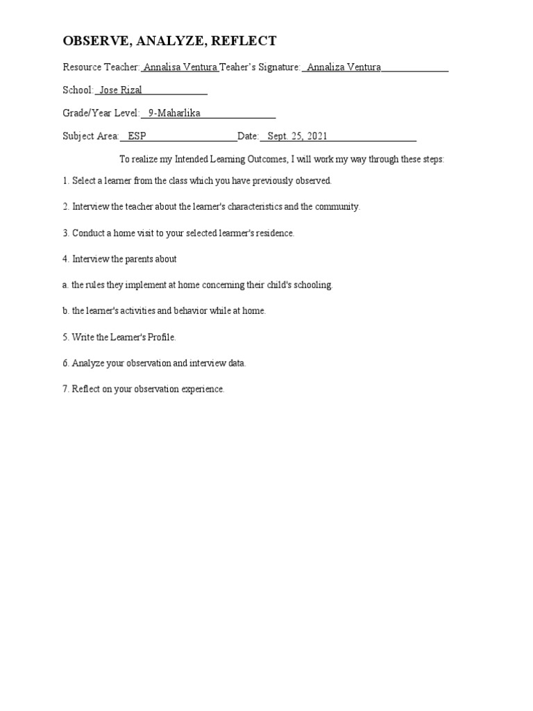 Observe, Analyze, Reflect | PDF | Learning | Relationships