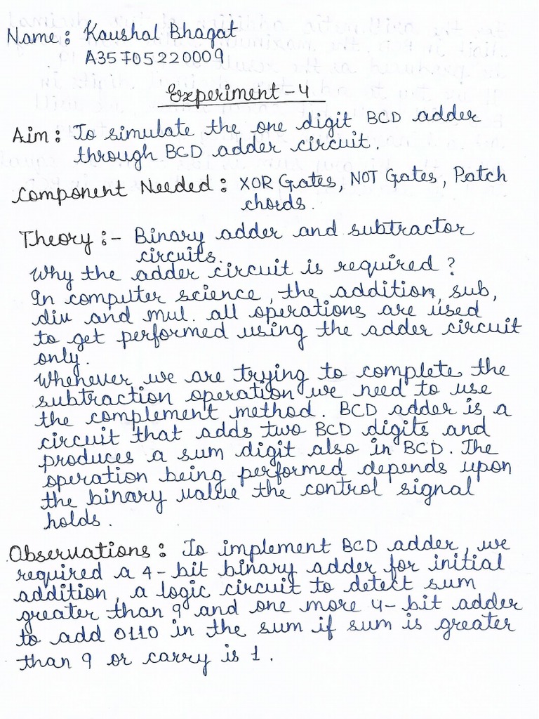 One Digit BCD Adder | PDF