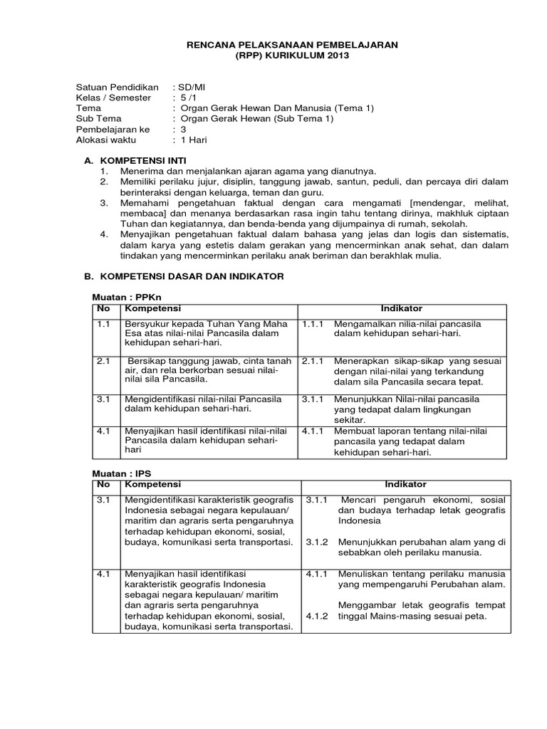 RPP PKN Kelas 5 Tema 1 Subtema 1 Pemb 3 | PDF | Business