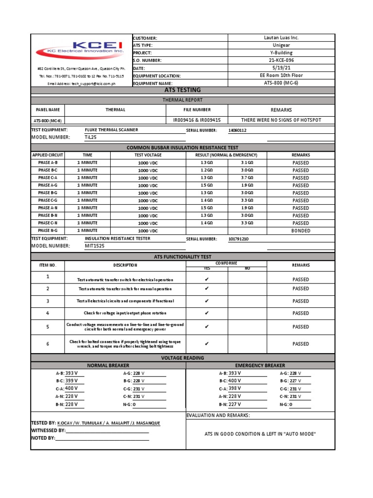 Ats Testing: Common Busbar Insulation Resistance Test | PDF | Switch ...