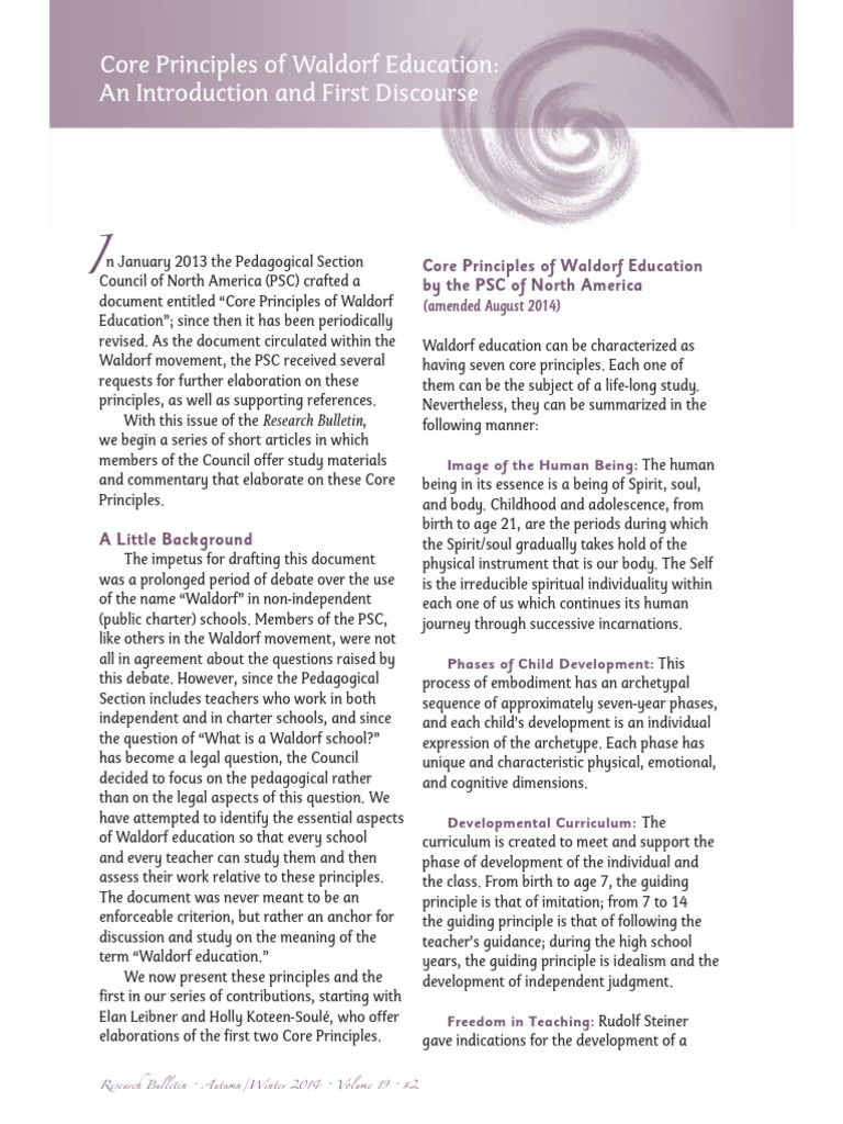 Core Principles Of Waldorf Education An Introduction And First