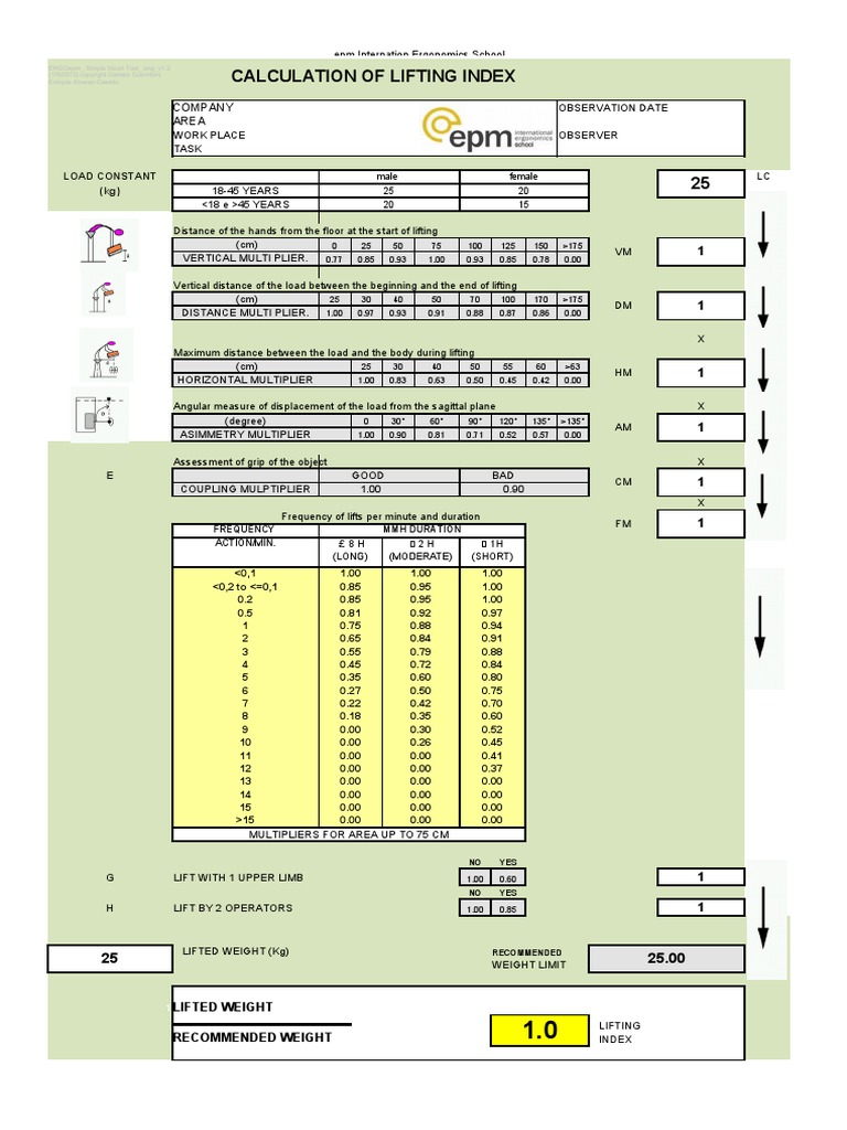 Calculation of Lifting Index: Company Area | PDF | Metrology ...