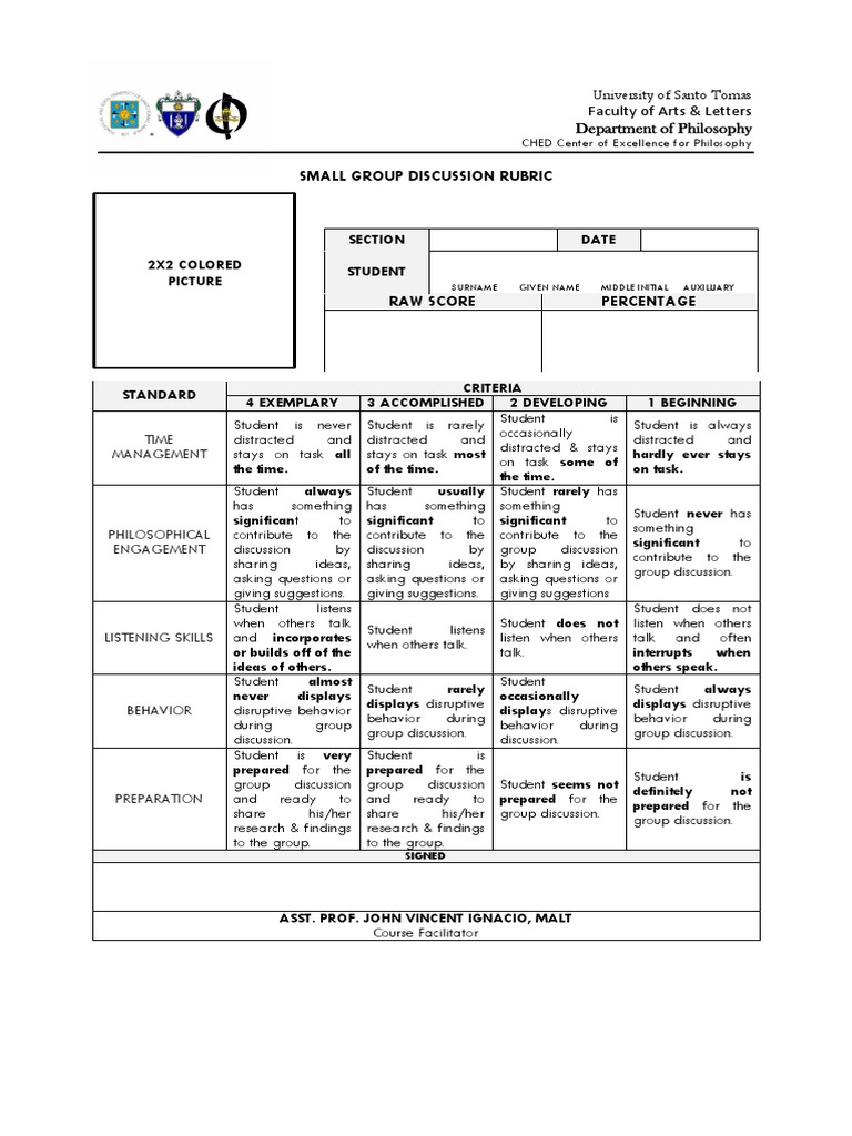 Assessing Student Performance in Small Group Discussions: A Rubric for ...