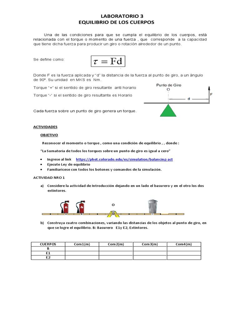 Actividad de Laboratorio 3, Torque - Equilibrio | PDF | Mecanica ...