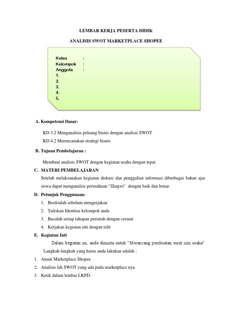 Lembar Kerja Peserta Didik Swot | PDF