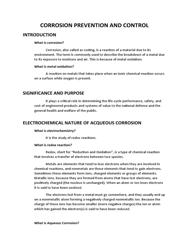 Corrosion: Prevention and Control Methods | PDF | Corrosion | Redox