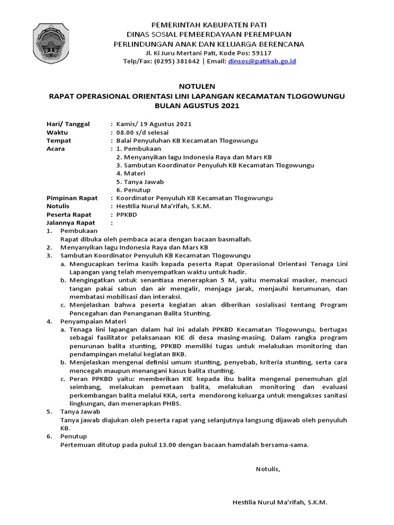 Notulen Lini Lapangan Maret | PDF