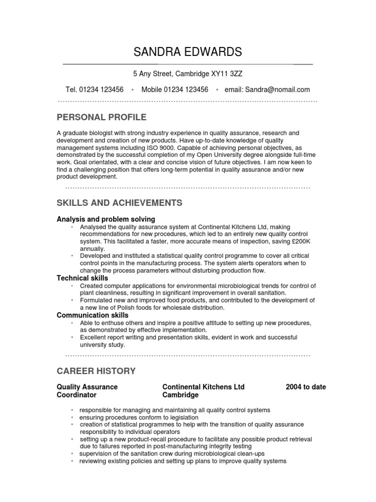 Quality Assurance Specialist Resume | PDF | Quality Assurance | Goal