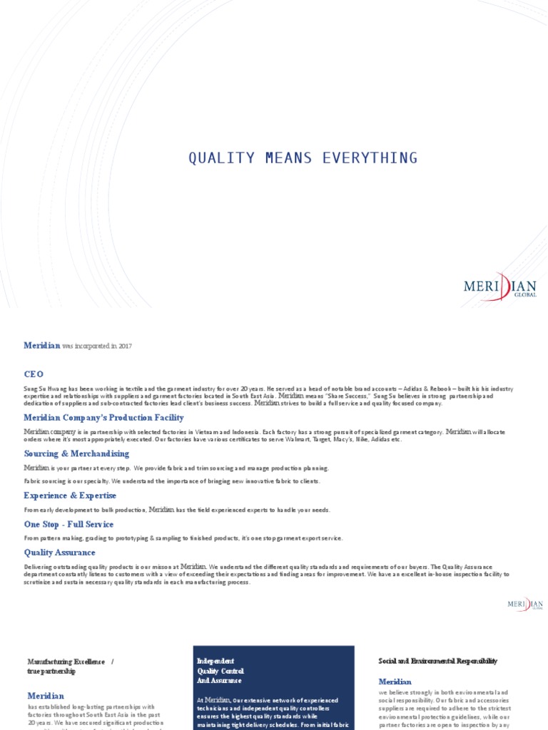 Meridian Company Profile 2020-1 | PDF | Seam (Sewing) | Printing