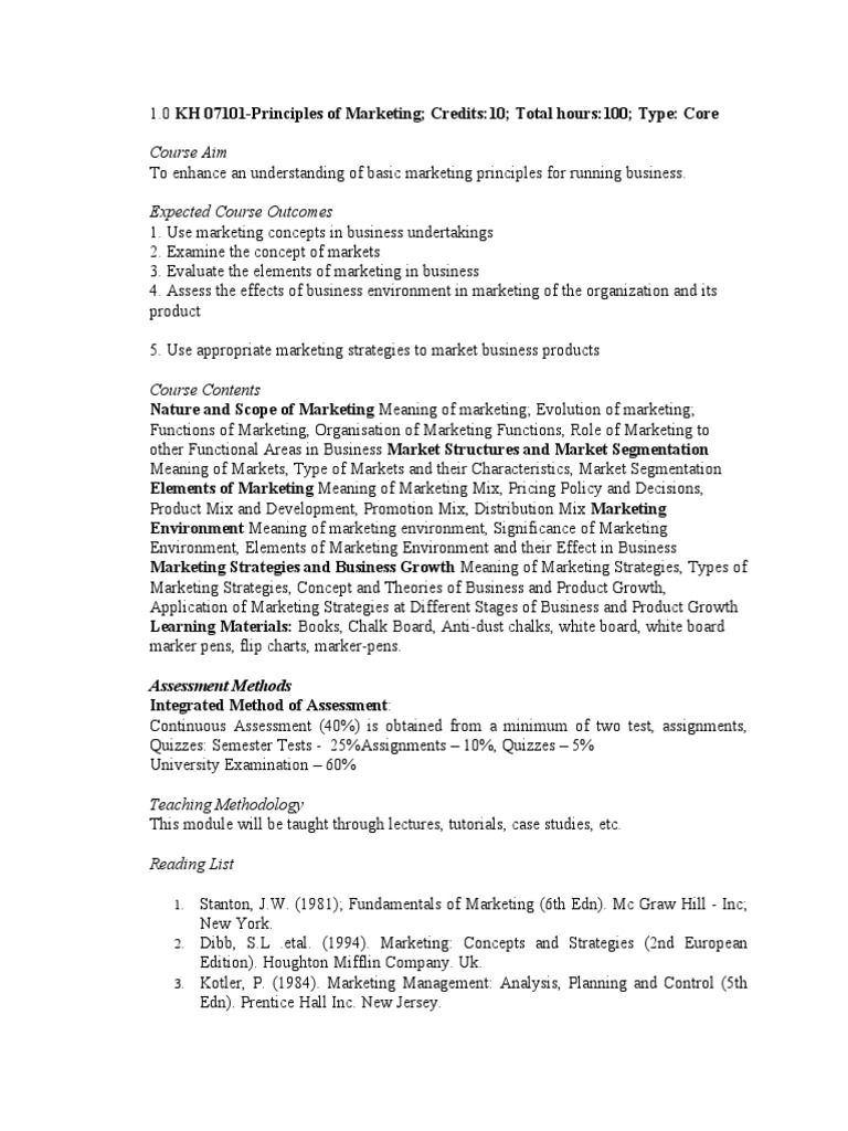 Course For Marketing MKH 07101 | PDF