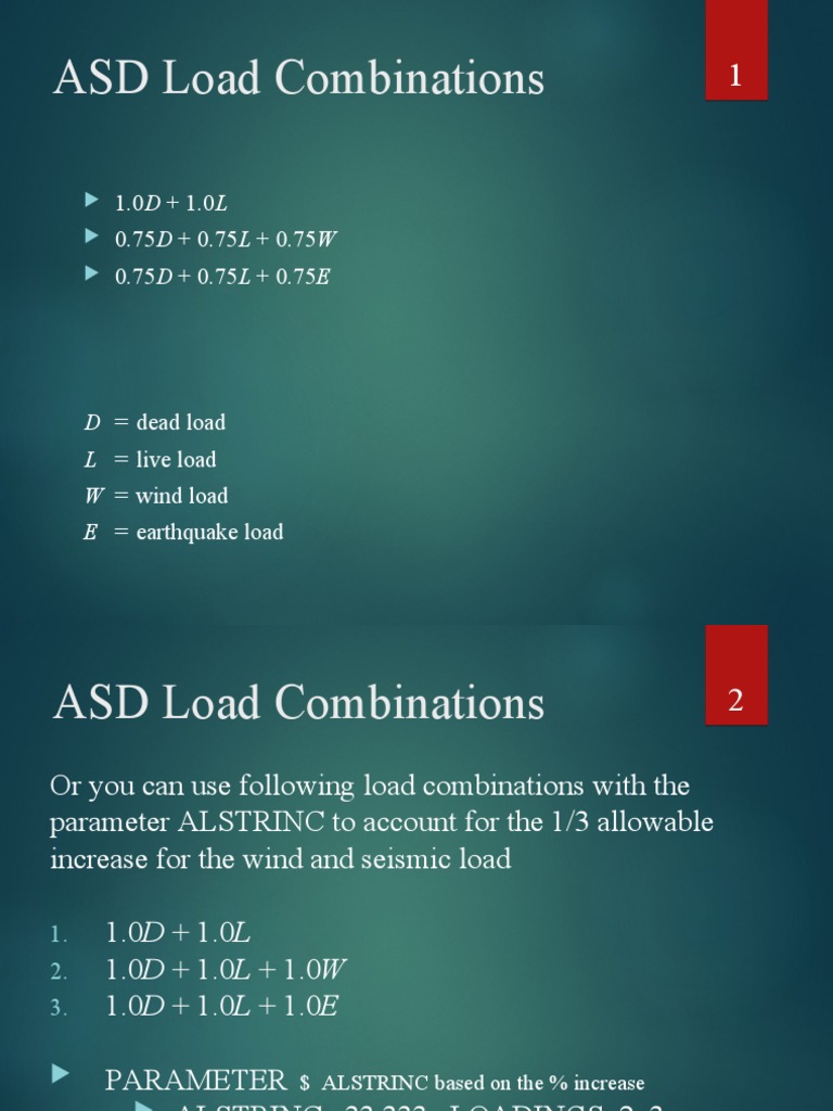 ASD Load Combinations: 1.0D + 1.0L 0.75D + 0.75L + 0.75W 0.75D + 0.75L + 0.75E | PDF