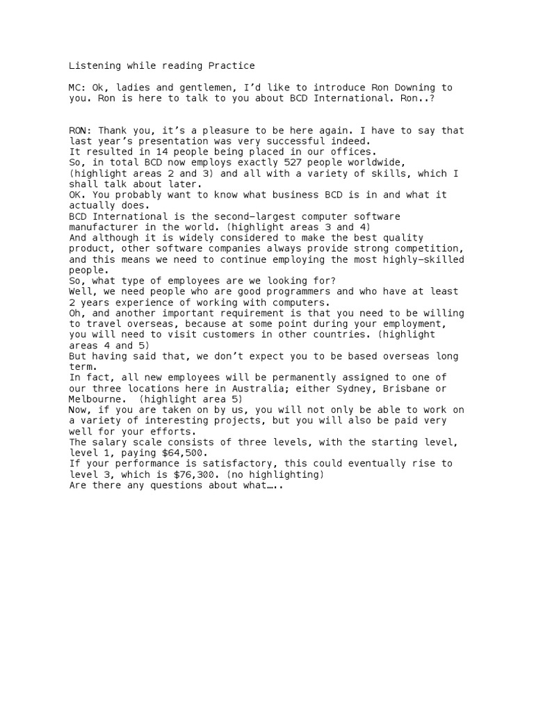 Listening While Reading Practice | PDF