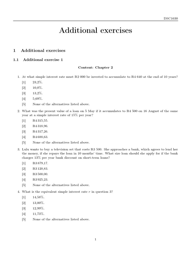 1 Additional Exercises | PDF | Bonds (Finance) | Interest