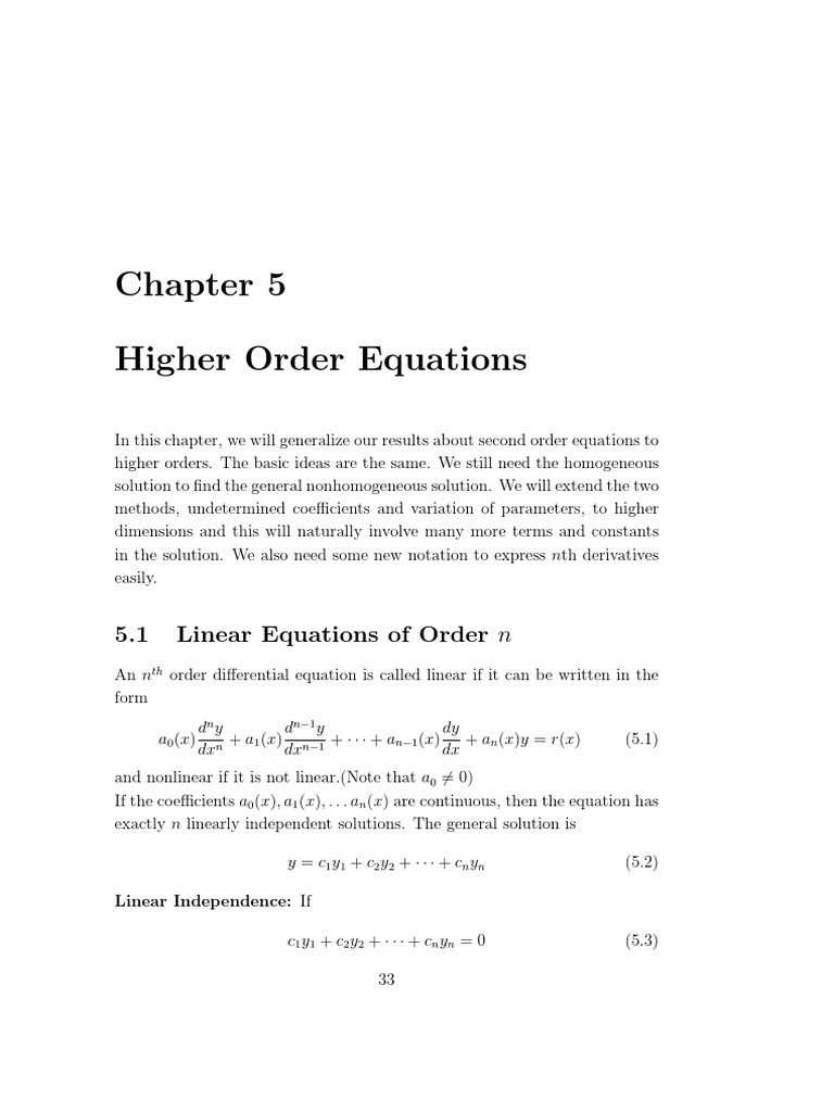 Chapter 5 Higher Order Equations | PDF | Equations | Algebra