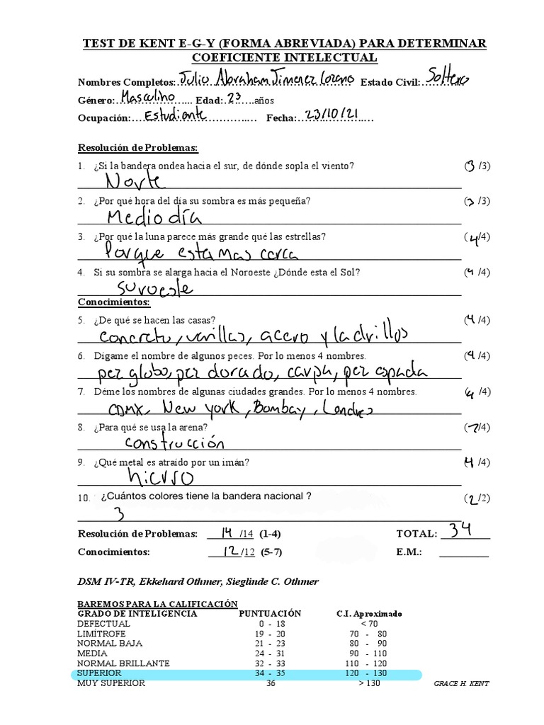 Test de Kent E G y | PDF