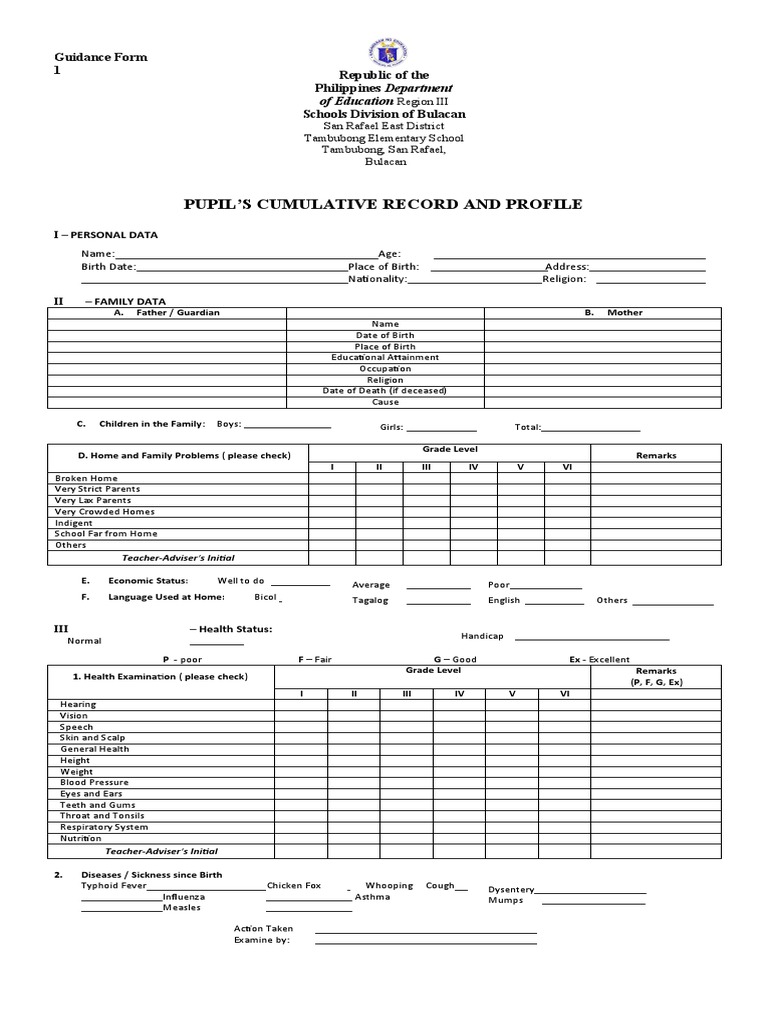 Guidance Form Records | PDF | Medicine | Health Sciences