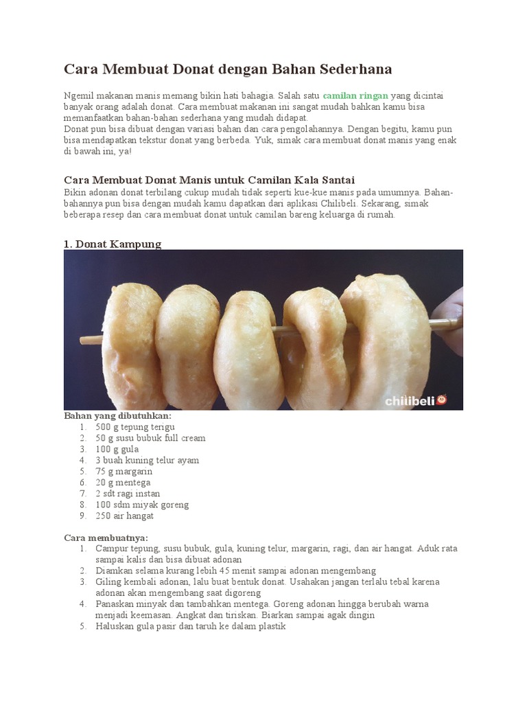 Resep Donat Sederhana untuk Camilan | PDF | Memasak, Makanan, & Anggur ...
