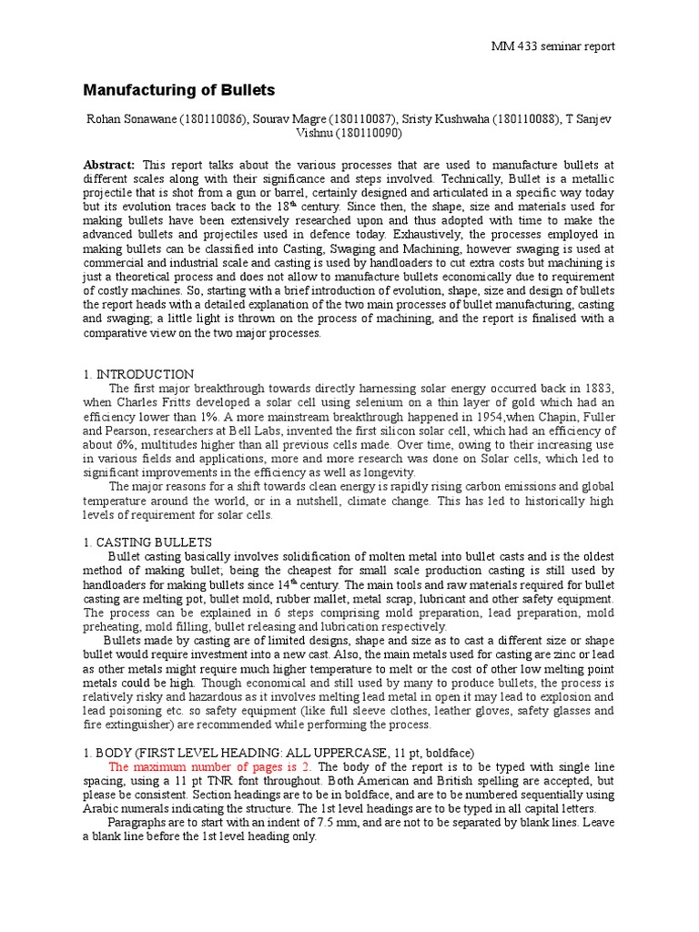 Bullet Manufacturing Processes Explained | PDF | Casting (Metalworking ...