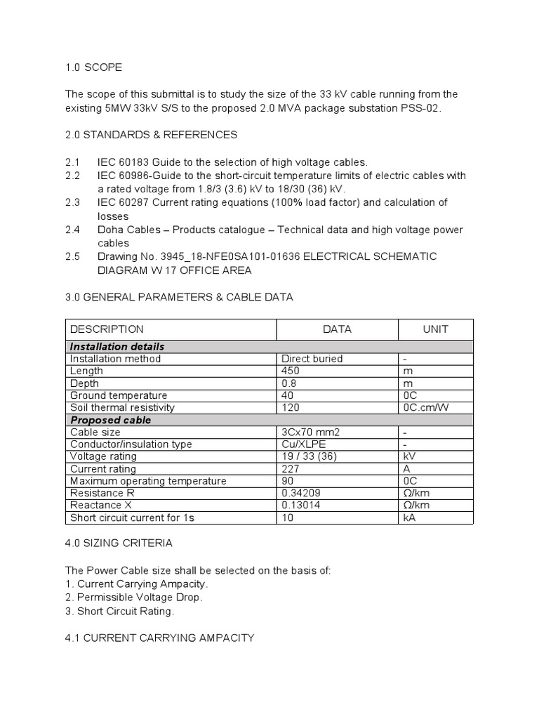 33 kV Cable Sizing and Capacity Analysis | PDF | Electrical Wiring ...