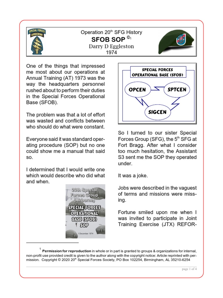 1974 SFOB SOP-2 by Darry D Eggleston | PDF | Staff (Military ...